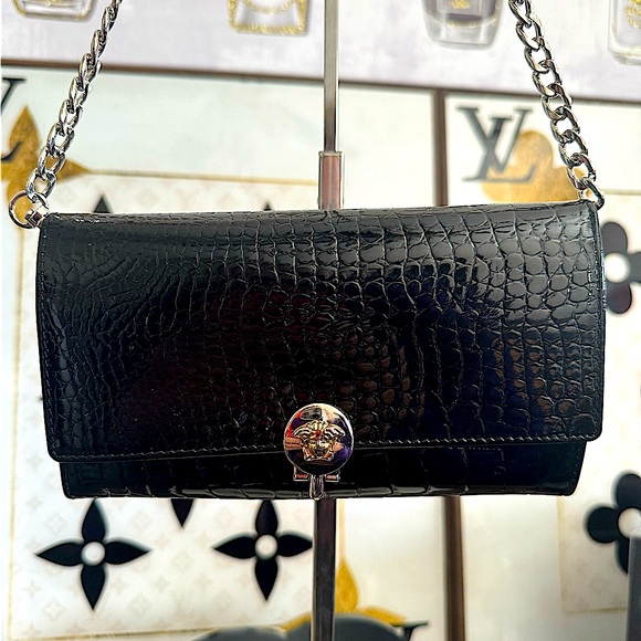 Versace | Bags | Versace Medusa Logo Vintage Croc Embossed Patent ...